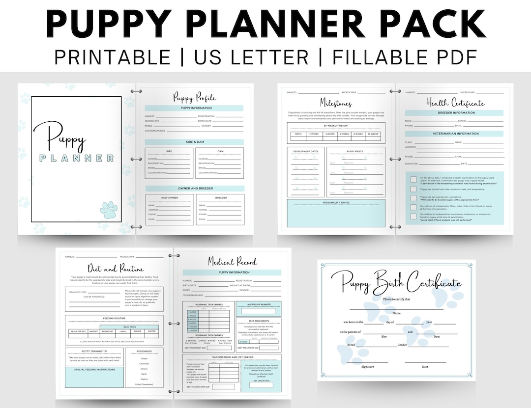 Puppy Planner Pack Printable for New Male Puppy, Editable PDF, Includes ...
