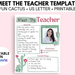 Cactus Meet the Teacher Canva Template Printable Editable - Etsy