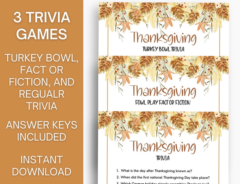THANKSGIVING TRIVIA Game Printable, Fun Turkey Day Games for Adults - Etsy