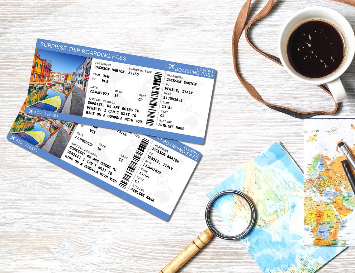 Editable Surprise Trip Boarding Pass Canva Template, Ticket Printable ...