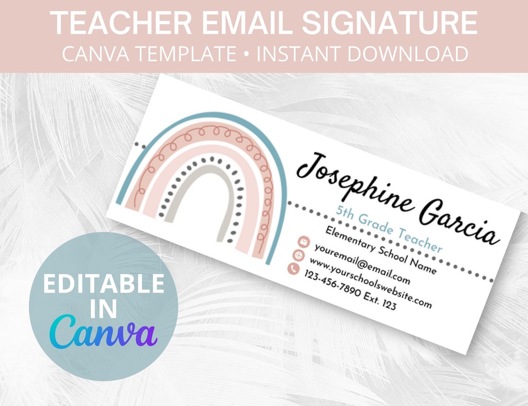 Teacher Email Signature Template, Canva Template, Boho Rainbow Email ...