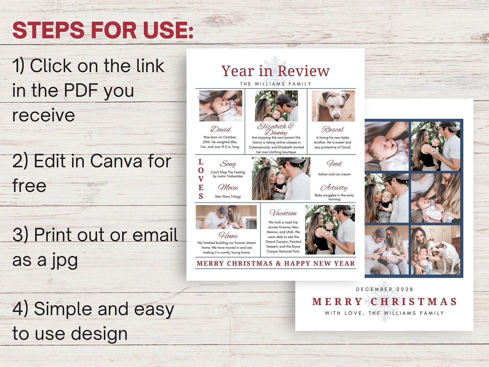 CHRISTMAS NEWSLETTER Template, Year in Review Christmas Card Template ...