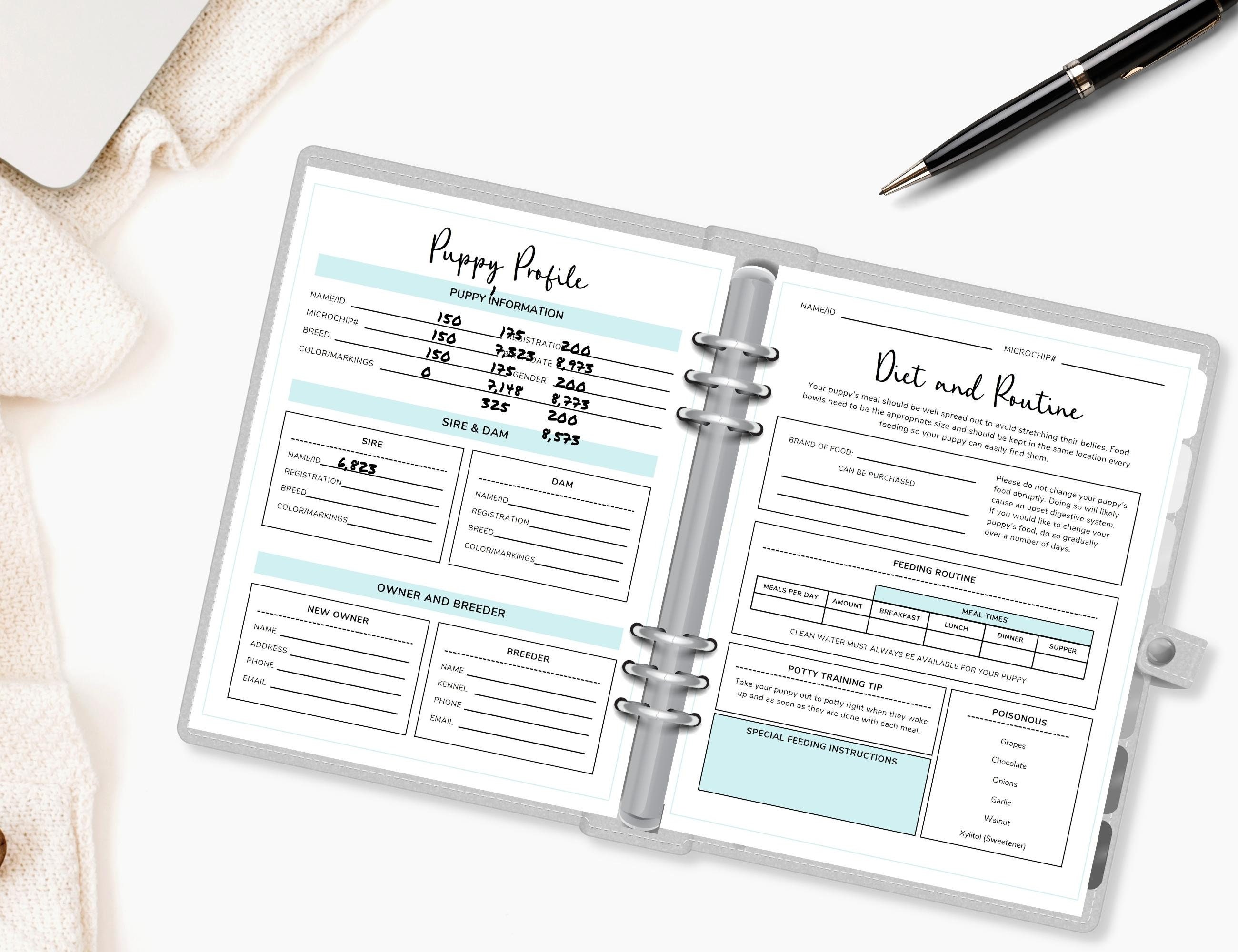 Puppy Planner Pack Printable for New Male Puppy, Editable PDF, Includes ...