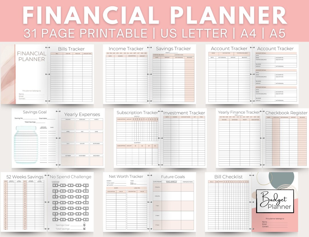 FINANCIAL PLANNER Printable, Budget Binder, Savings Tracker, Debt ...