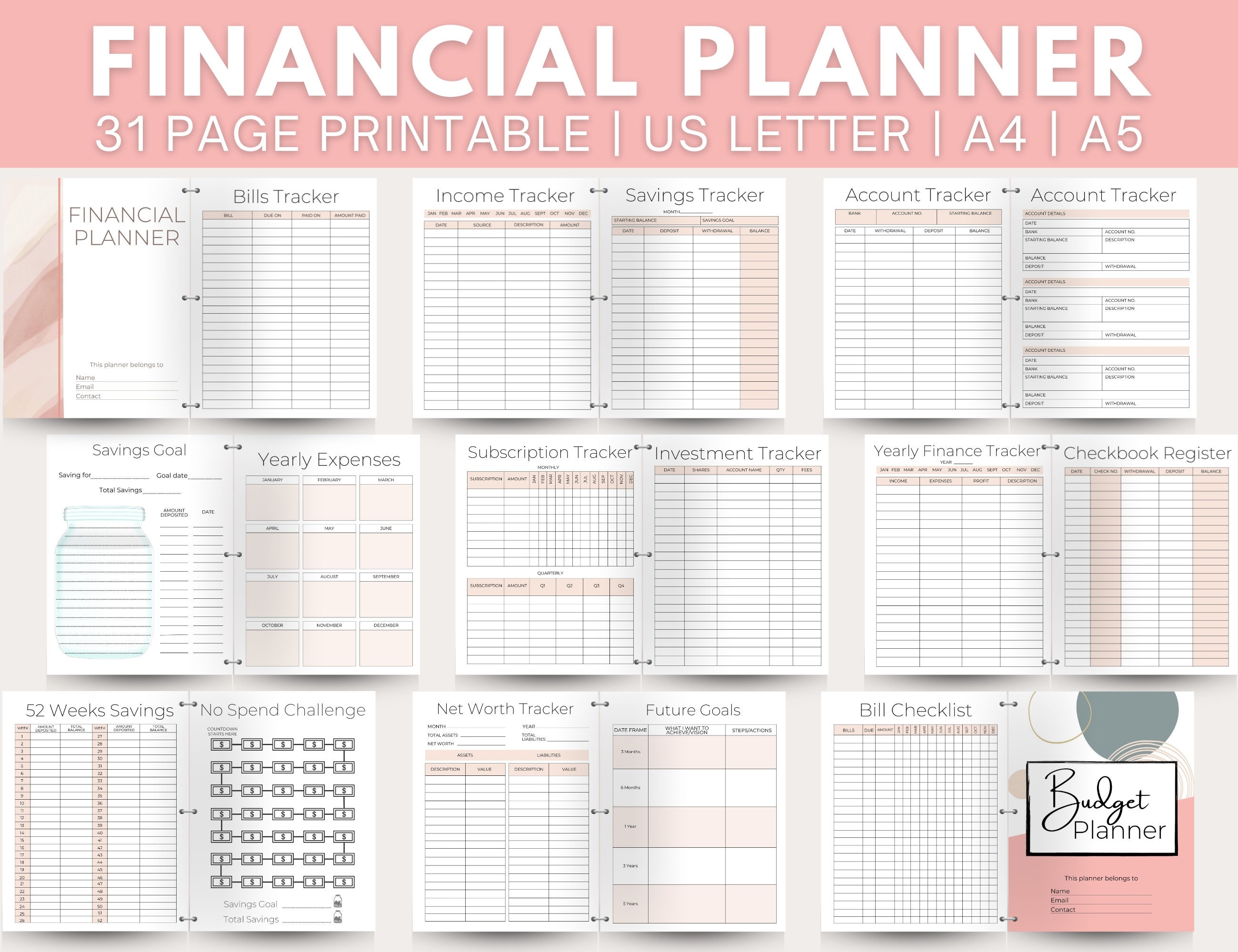FINANCIAL PLANNER Printable, Budget Binder, Savings Tracker, Debt ...