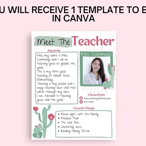 Cactus Meet the Teacher Canva Template Printable, Editable Photo ...