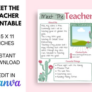 Cactus Meet the Teacher Canva Template Printable, Editable Photo ...