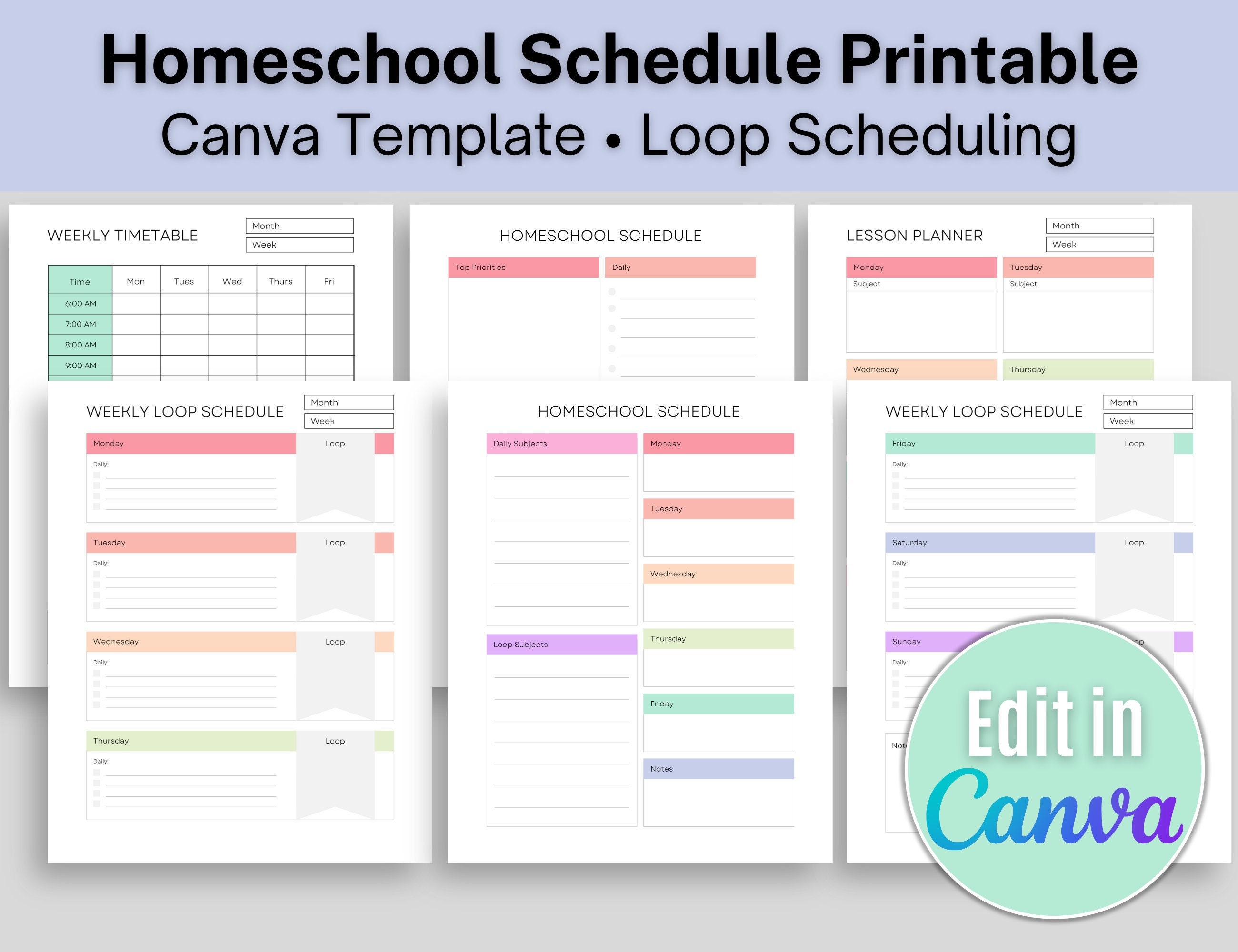 Homeschool Schedule Printable: Loop Schedule Canva Template (PDF) - Etsy