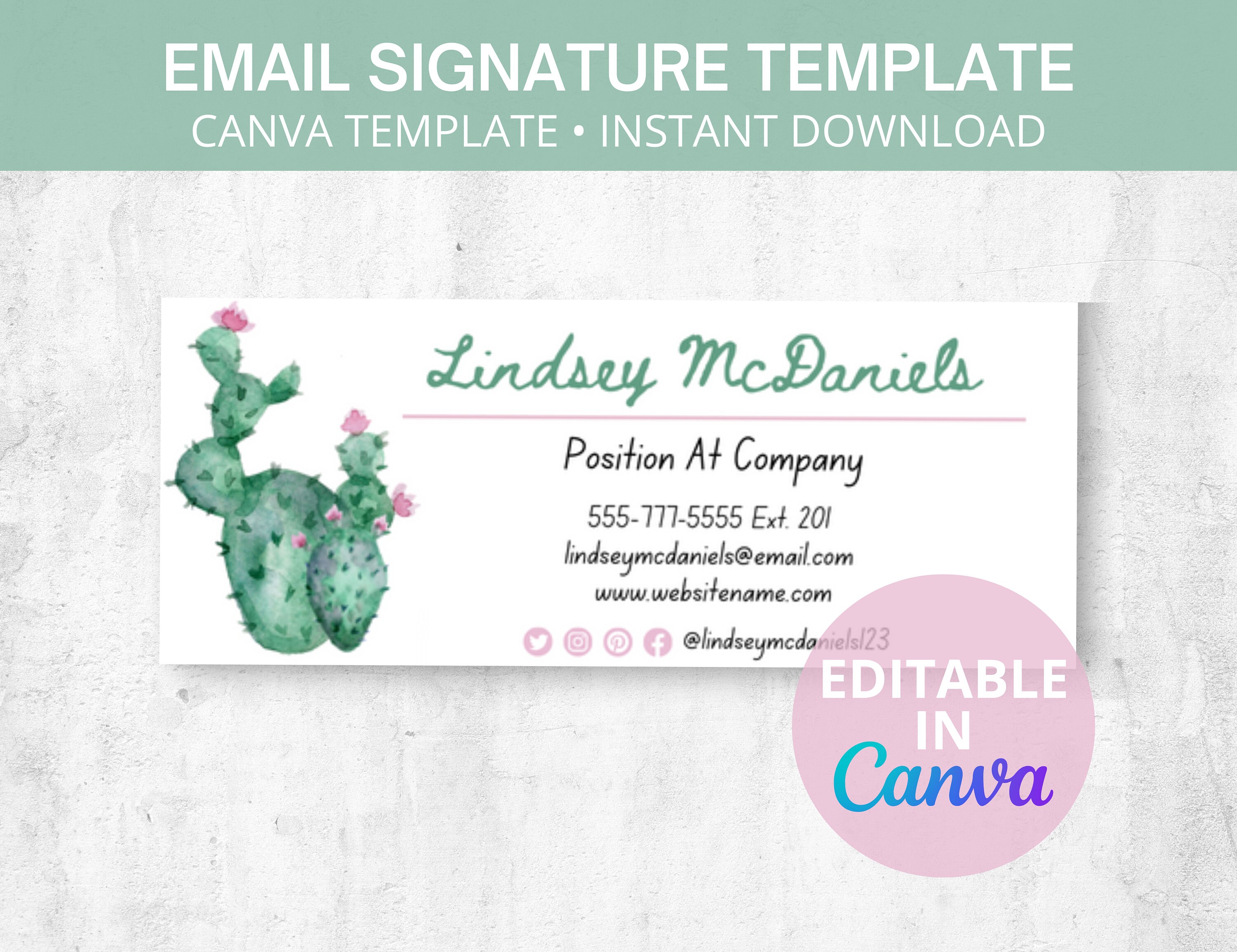 Cactus Email Signature - Canva Template - Etsy