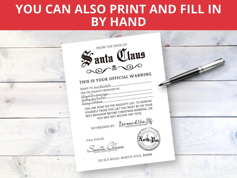 EDITABLE Warning Letter From Santa Printable, Naughty List, Instant ...