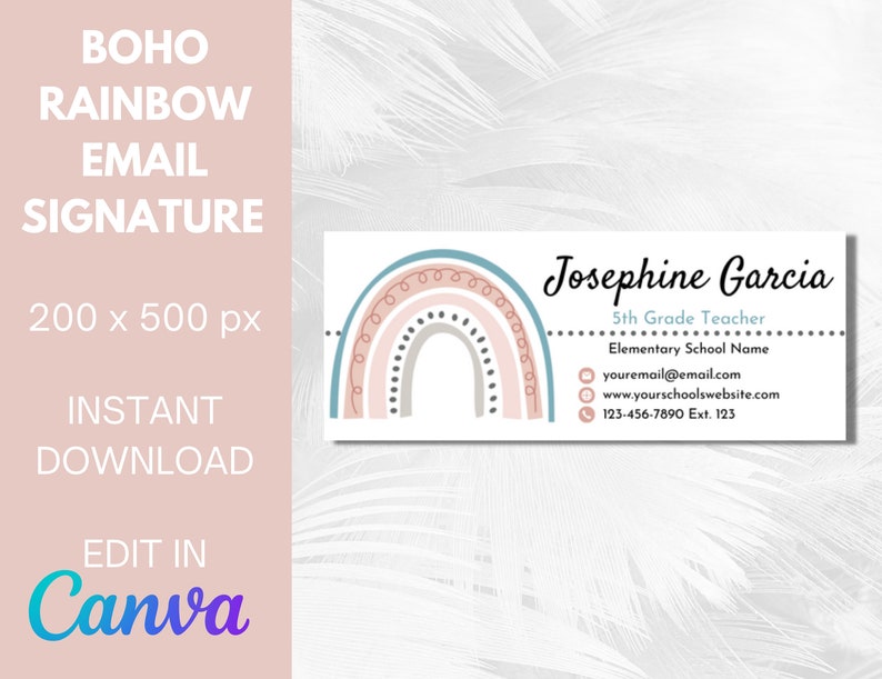 Teacher Email Signature Template, Canva Template, Boho Rainbow Email ...