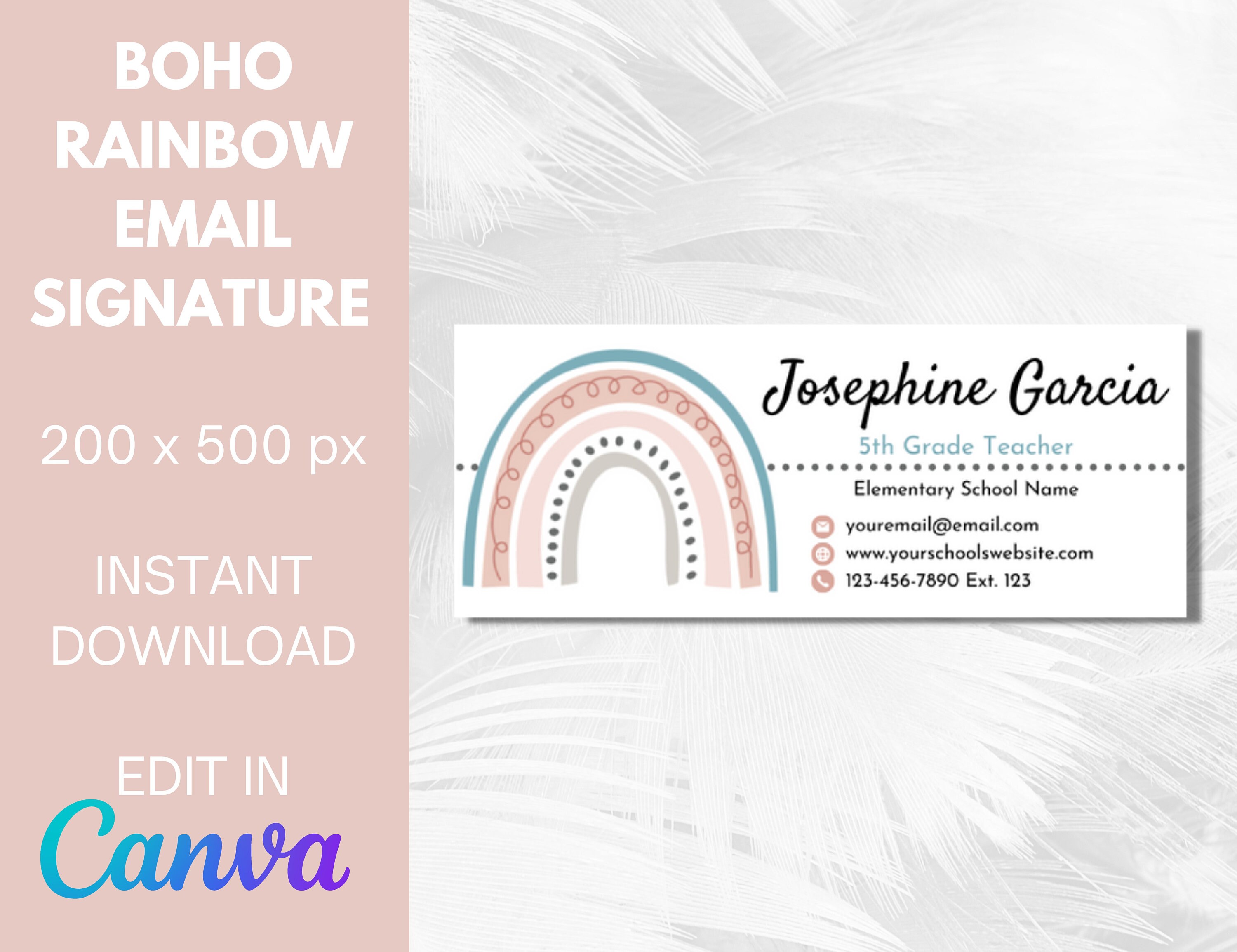 Teacher Email Signature Template, Canva Template, Boho Rainbow Email ...