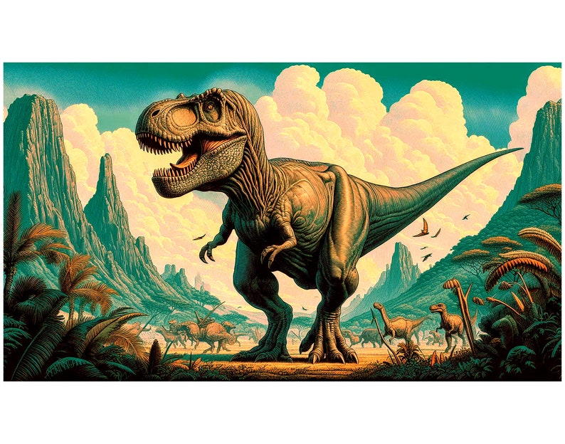 Majestic T-rex Dinosaur Wall Art - Etsy