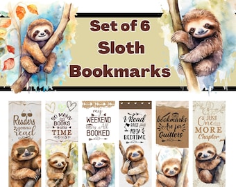 Set of 6 Cute Sloth Booklovers Bookmarks, Cute Sloth Bookmarks, Cute ...