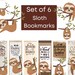 Set of 6 Cute Sloth Booklovers Bookmarks, Cute Sloth Bookmarks, Cute ...