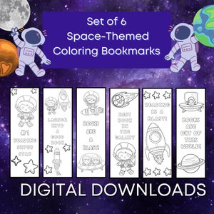 Set of 6 Coloring Outer Space and Astronaut Themed Bookmarks, Outer ...