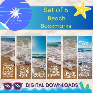 Set of 6 Ocean Seaside Coastal Beach Bookmarks, Cute Beach Bookmarks ...