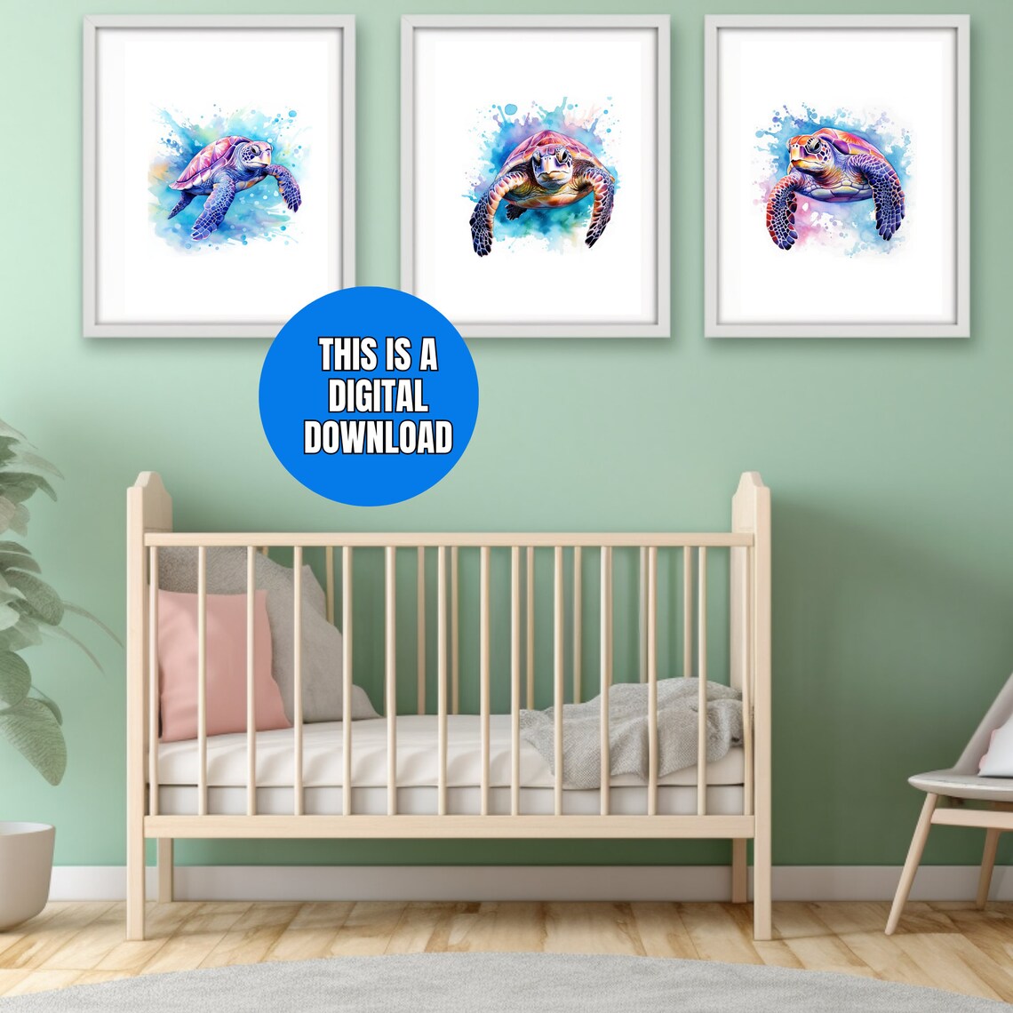 Set of 3 Printable Watercolor Ocean Sea Turtle Prints, Sea Turtle ...