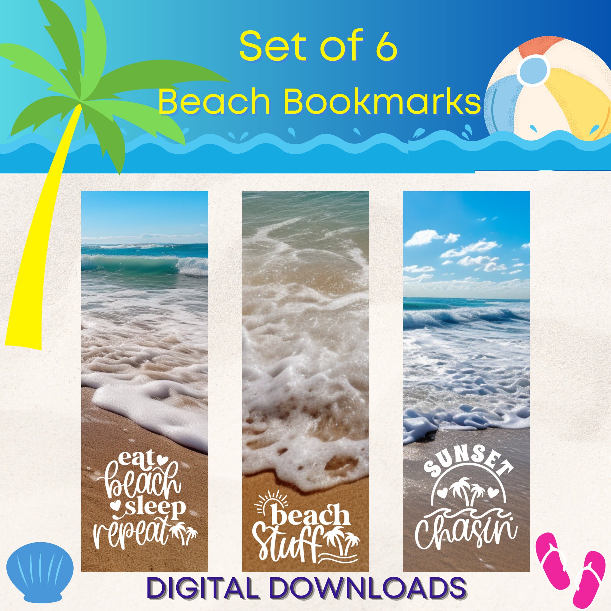 Set of 6 Ocean Seaside Coastal Beach Bookmarks, Cute Beach Bookmarks ...
