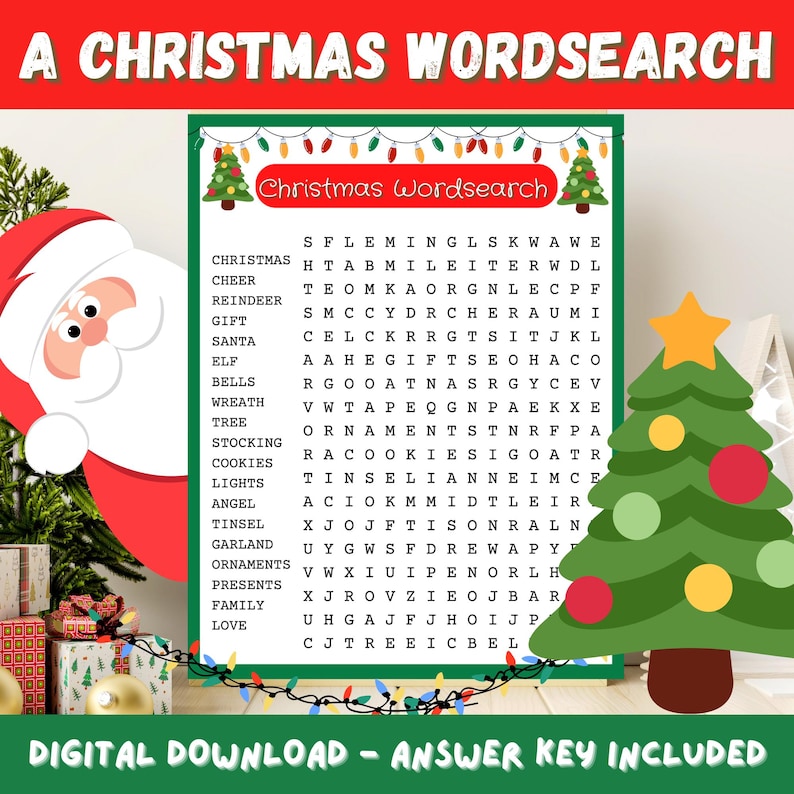 Christmas Word Search Printable Game, Christmas Word Puzzle Activity ...