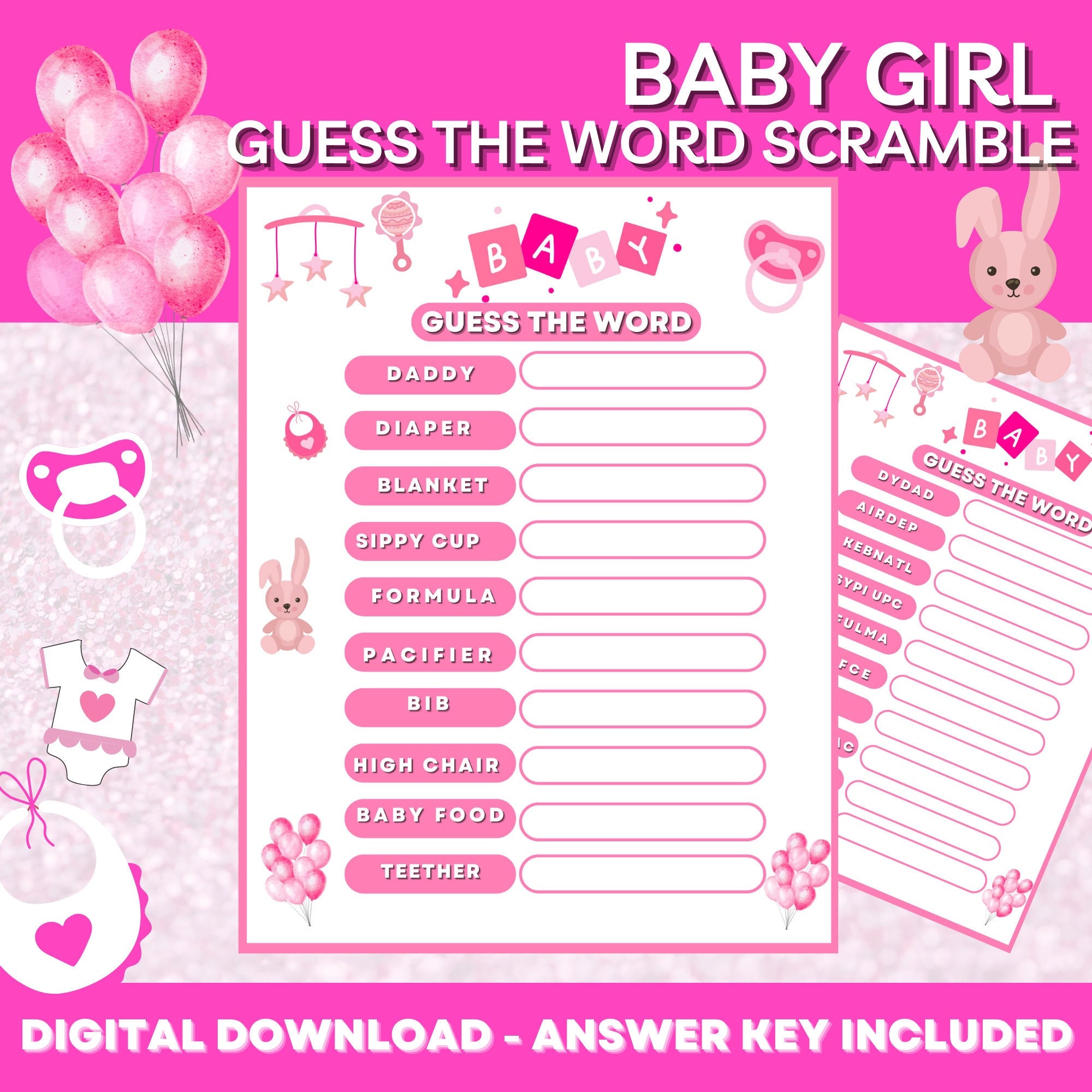 Adorable Baby Girl Shower Word Scramble Game, Printable Puzzle (digital ...