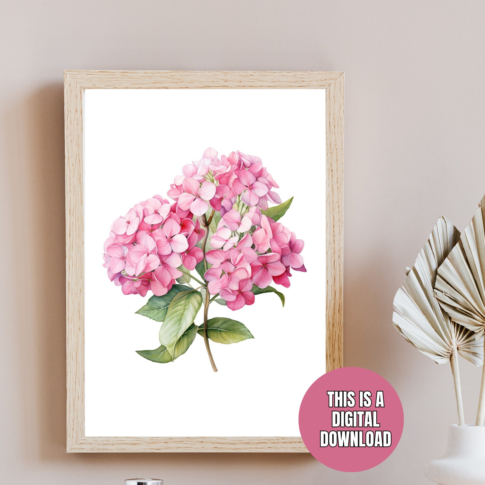 Set of 3 Pink Watercolor Hydrangea Prints, Wall Decor, Botanical Wall ...