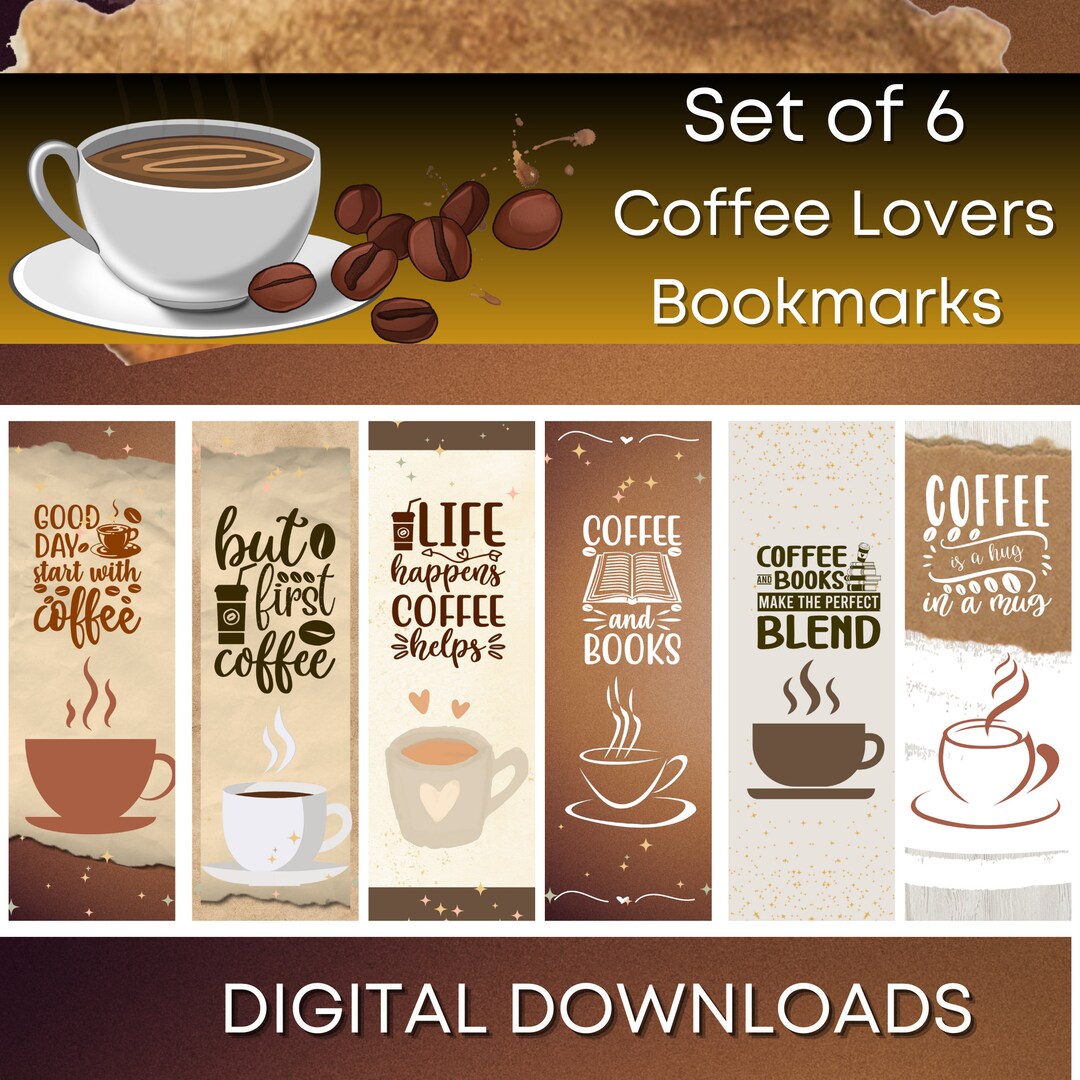 6 Coffee Lovers Bookmarks, Book Lover Bookmarks, Coffee Bookmarks ...