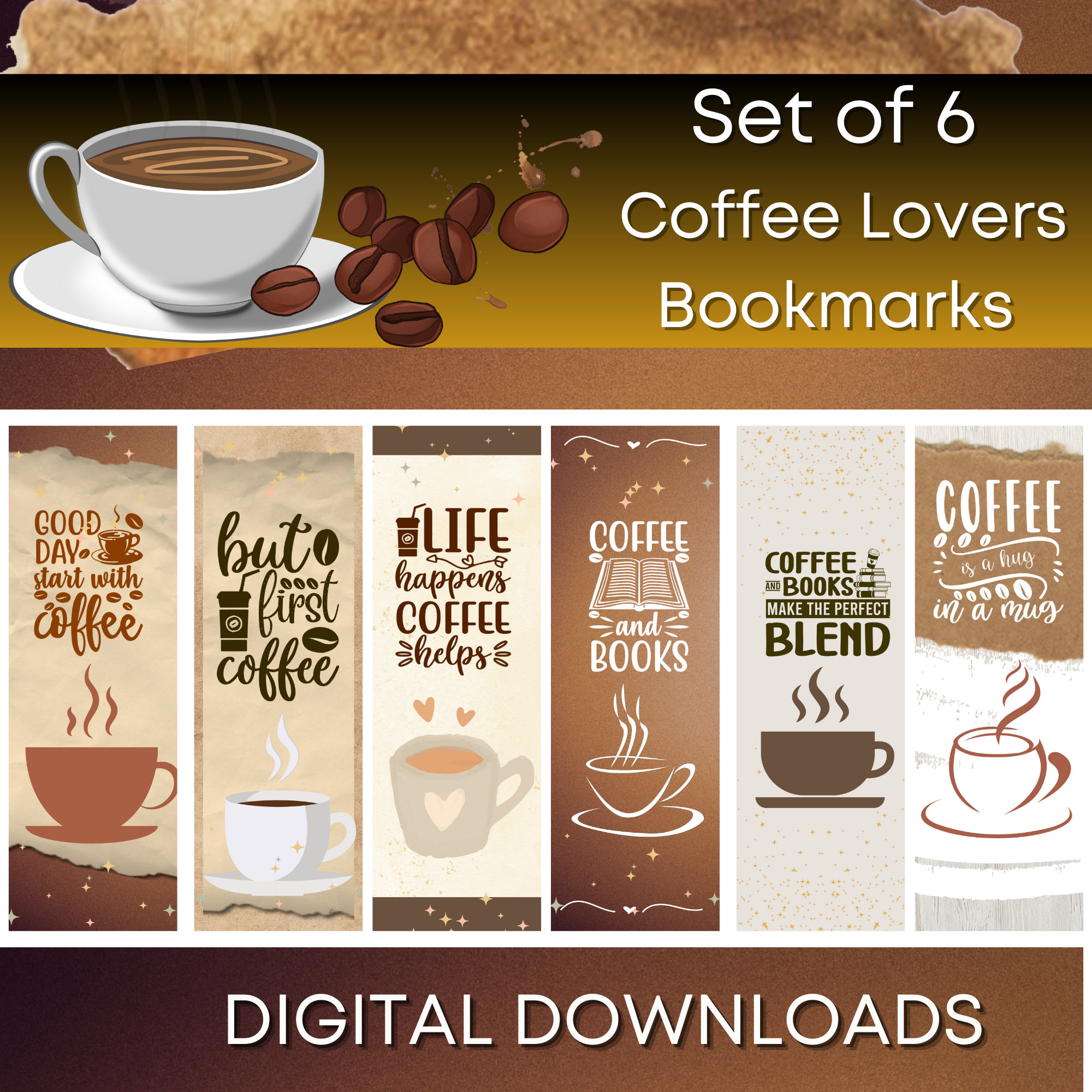 6 Coffee Lovers Bookmarks, Book Lover Bookmarks, Coffee Bookmarks ...