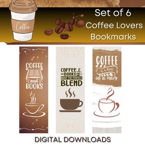 6 Coffee Lovers Bookmarks, Book Lover Bookmarks, Coffee Bookmarks ...