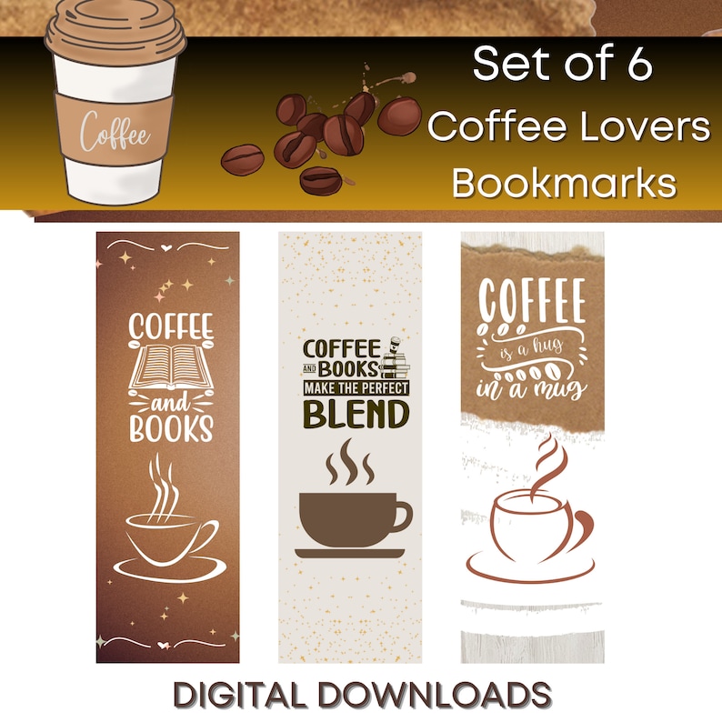 6 Coffee Lovers Bookmarks, Book Lover Bookmarks, Coffee Bookmarks ...