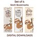 Set of 6 Cute Sloth Booklovers Bookmarks, Cute Sloth Bookmarks, Cute ...
