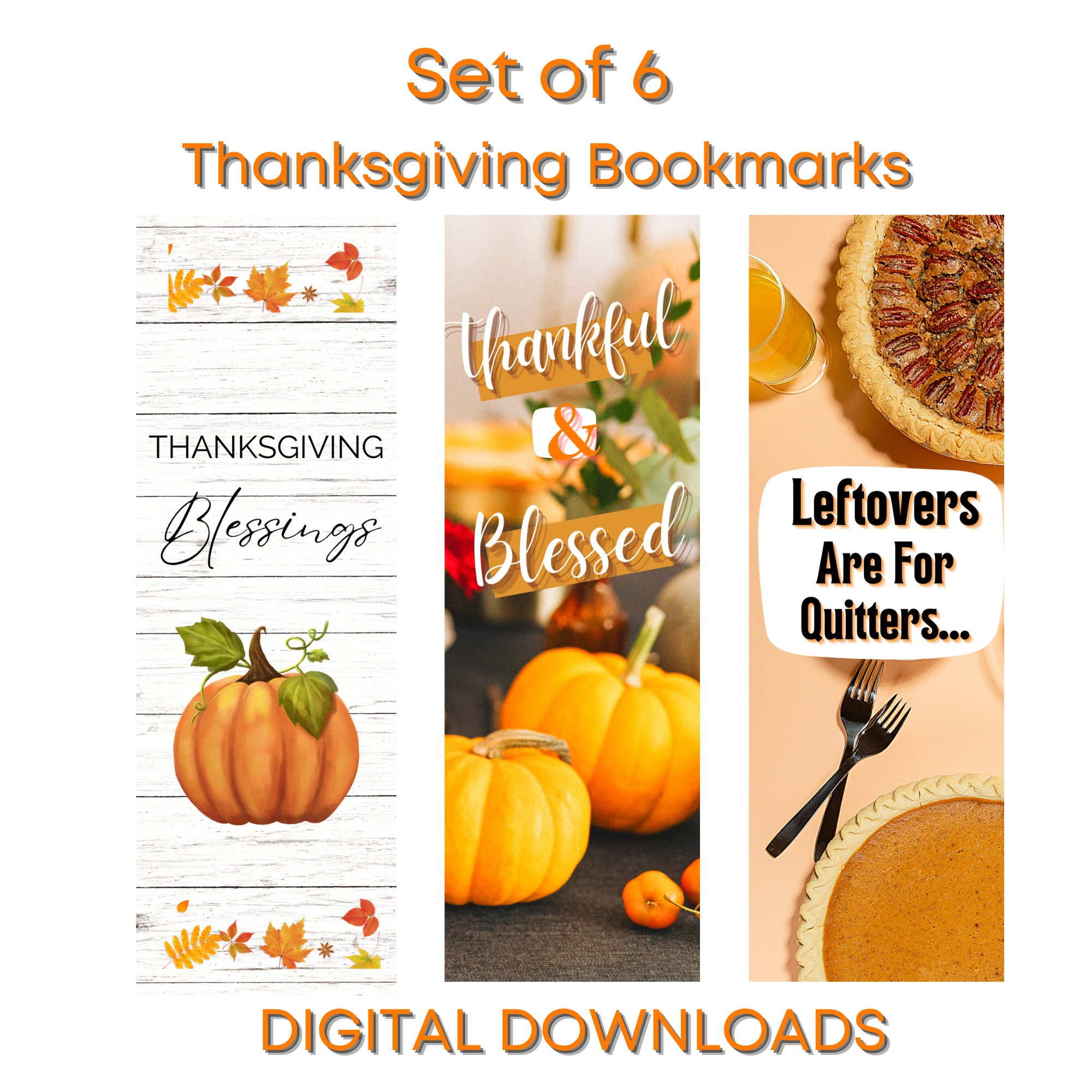 Set of 6 Printable Thanksgiving Bookmarks, Fall-themed Digital Download ...