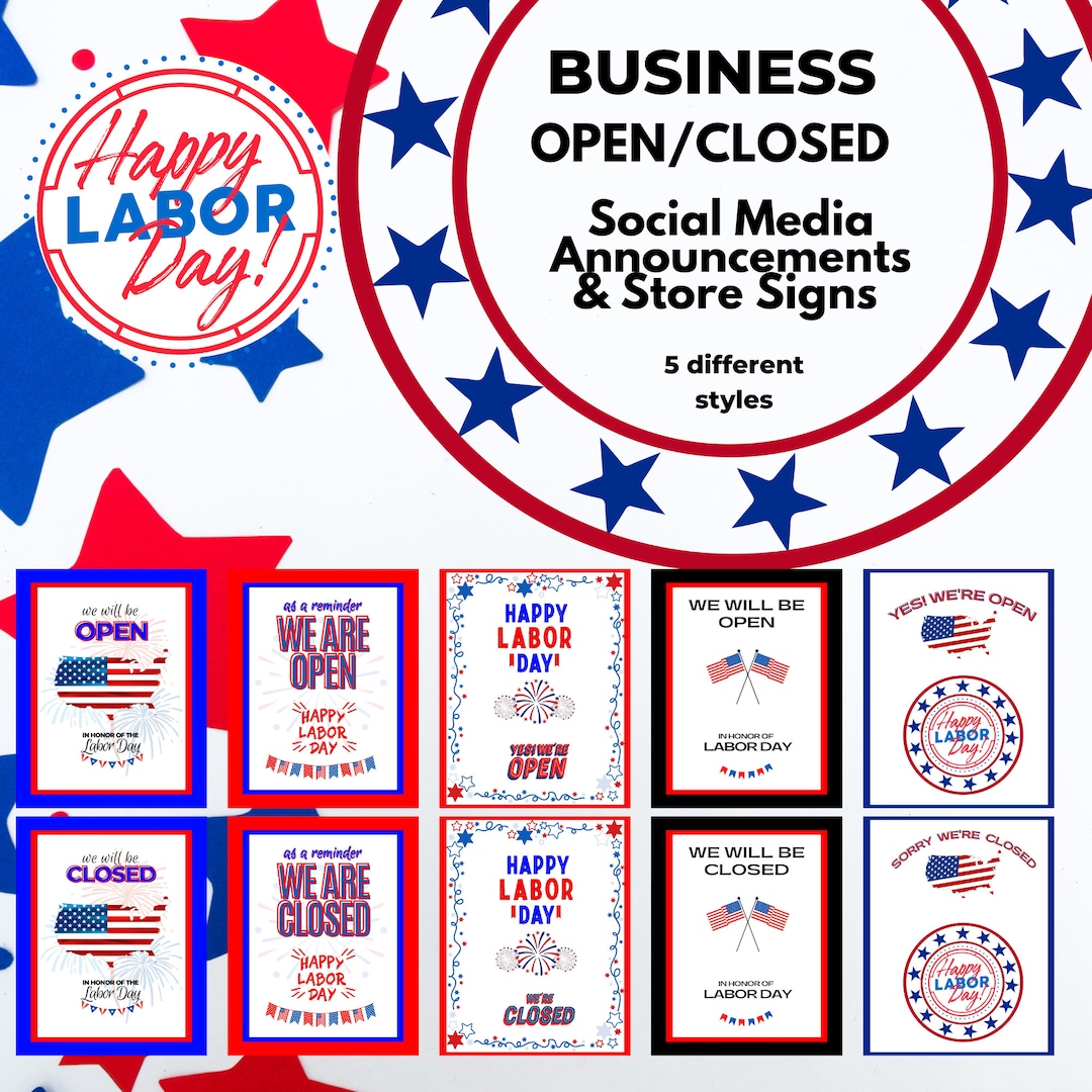 Labor Day Open/closed Business Sign Printable, Holiday Hours (PDF & JPG ...
