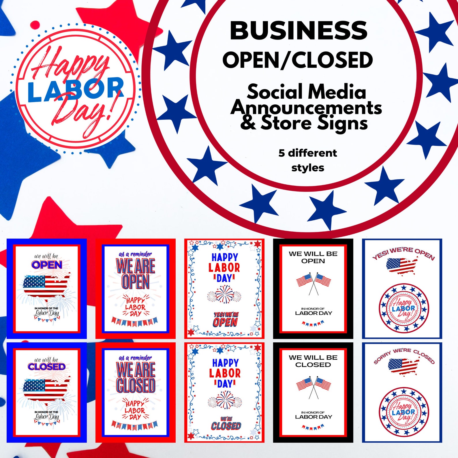 Business Printable Open/closed Labor Day Sign Pack, Closed on Labor Day ...