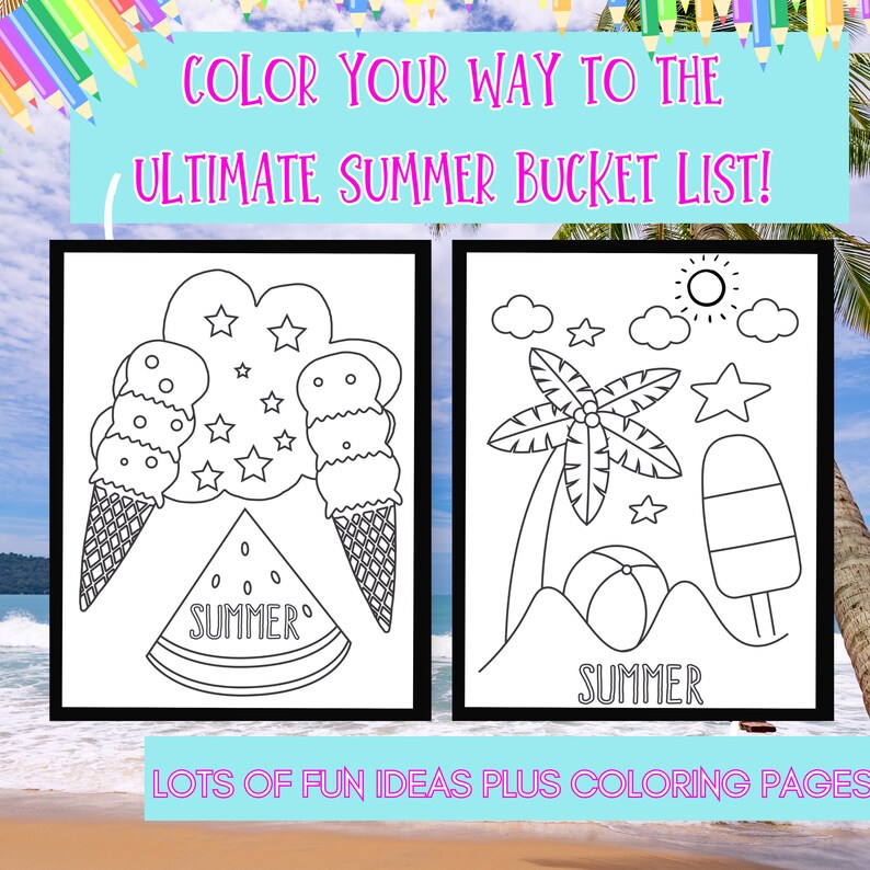 Summer Bucket List Coloring Printable, Summer to Do List, Summer Break ...