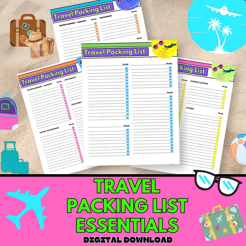Travel Packing List Printable, Instant Download, Vacation, Cruise ...