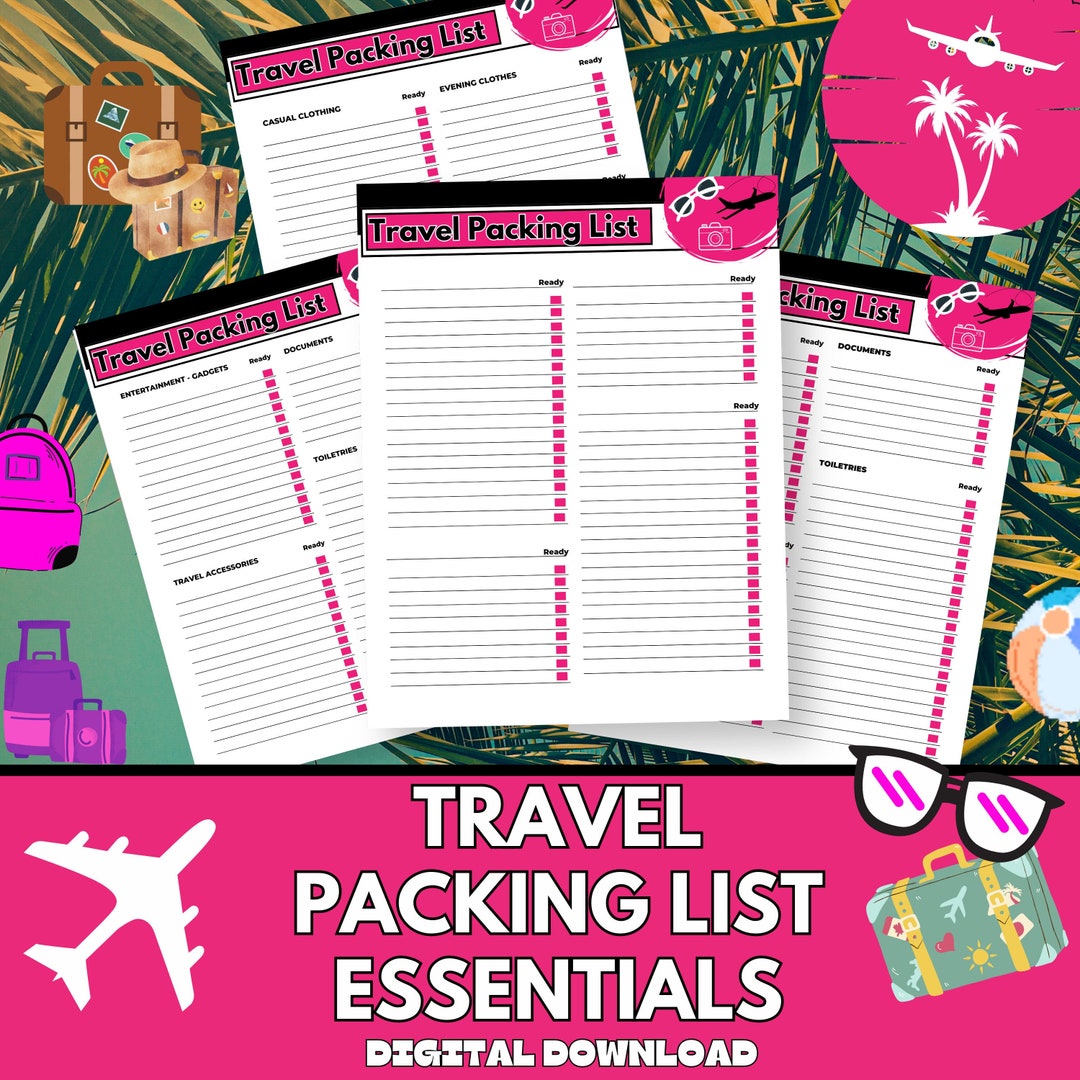 Pink Travel Packing List Printable, Vacation Checklist (digital ...