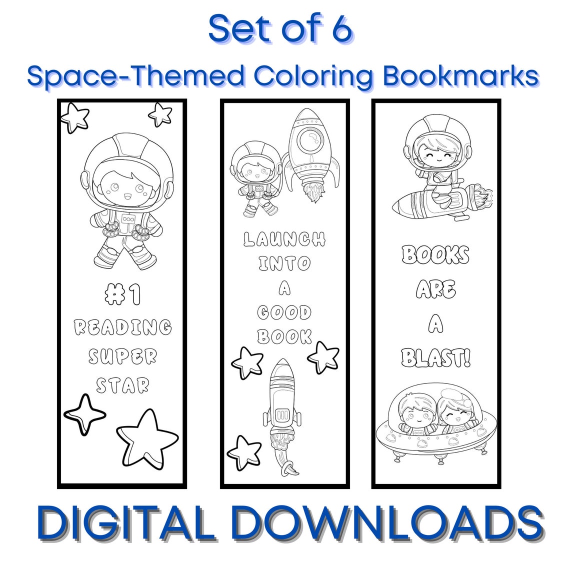 Set of 6 Coloring Outer Space and Astronaut Themed Bookmarks, Outer ...