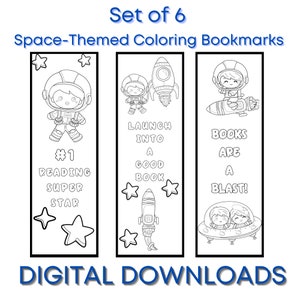Set of 6 Coloring Outer Space and Astronaut Themed Bookmarks, Outer ...