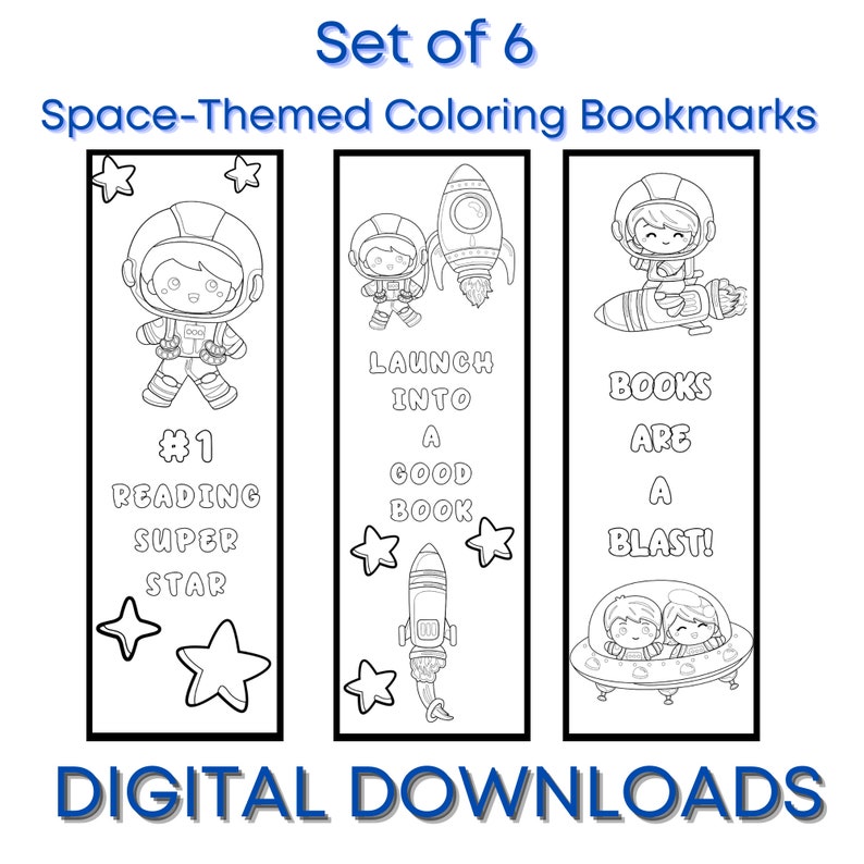 Set of 6 Coloring Outer Space and Astronaut Themed Bookmarks, Outer ...