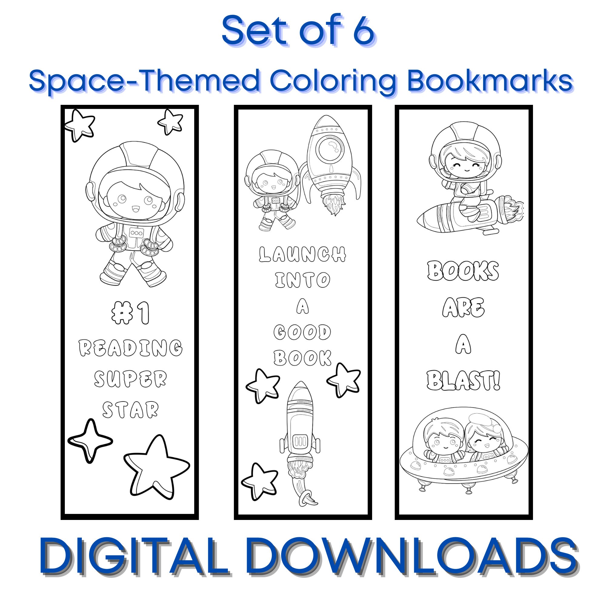 Set of 6 Coloring Outer Space and Astronaut Themed Bookmarks, Outer ...