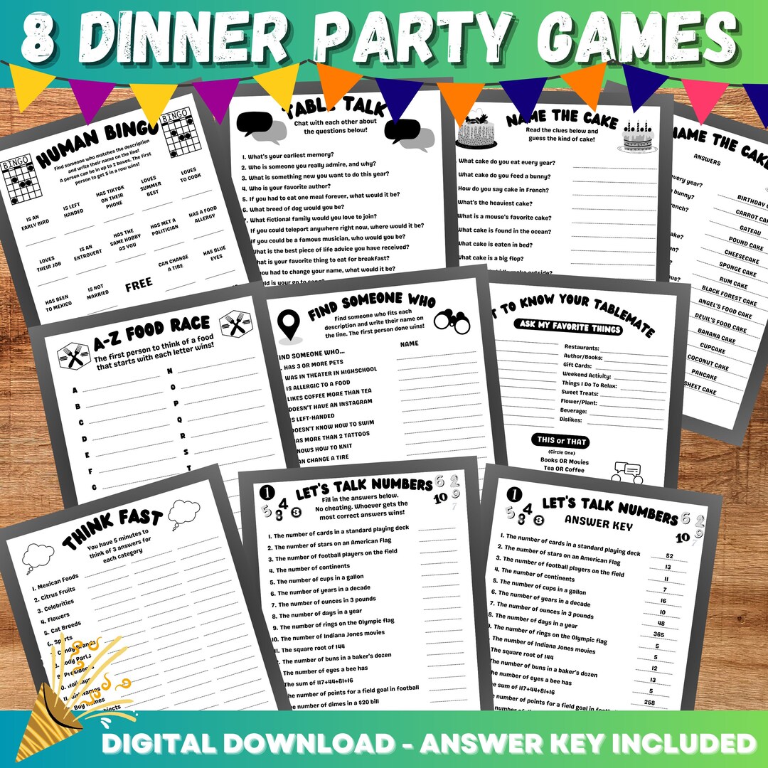Work Party Game, Dinner Party Games, Happy Hour Games, Printable Dinner ...