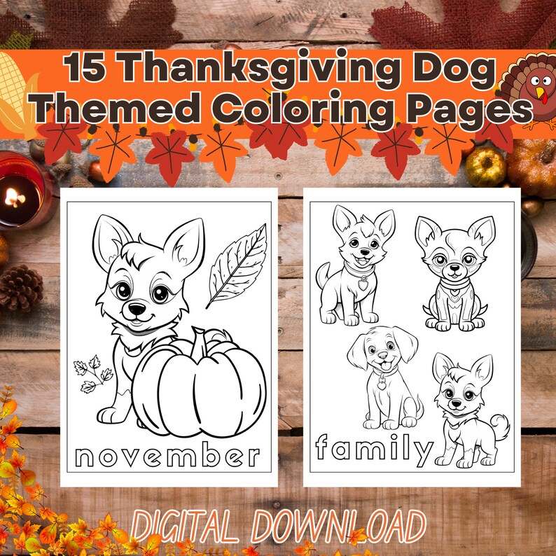 Fun Thanksgiving Dog Coloring Pages | Fall Activity (digital Download ...