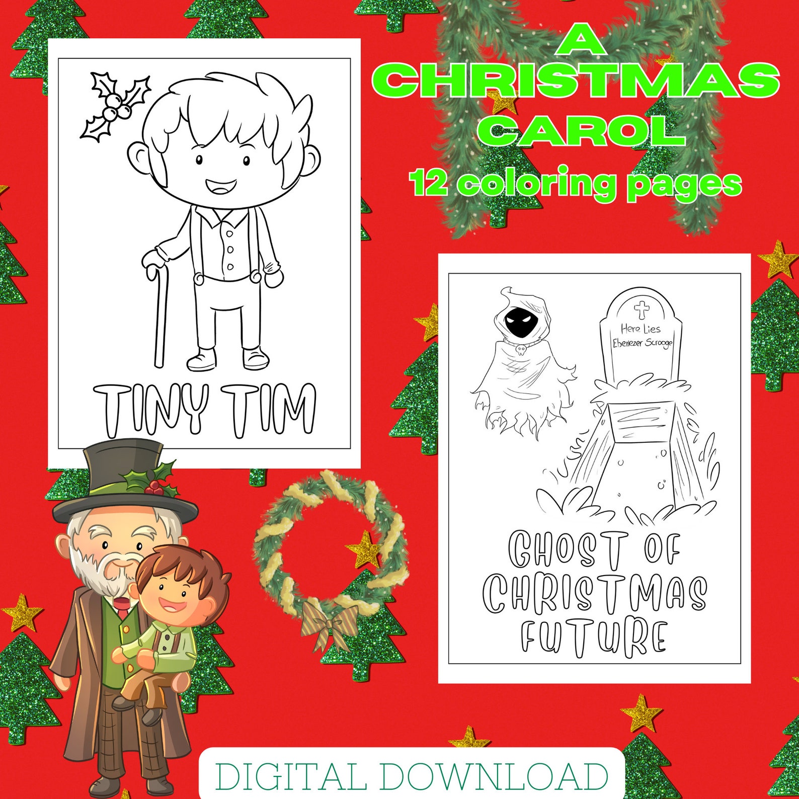 A Christmas Carol Coloring Pages, Fun Holiday Activity (digital ...