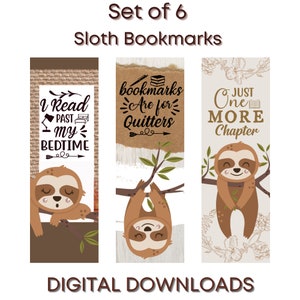 Set of 6 Cute Sloth Booklovers Bookmarks, Cute Sloth Bookmarks, Cute ...
