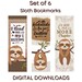 Set of 6 Cute Sloth Booklovers Bookmarks, Cute Sloth Bookmarks, Cute ...