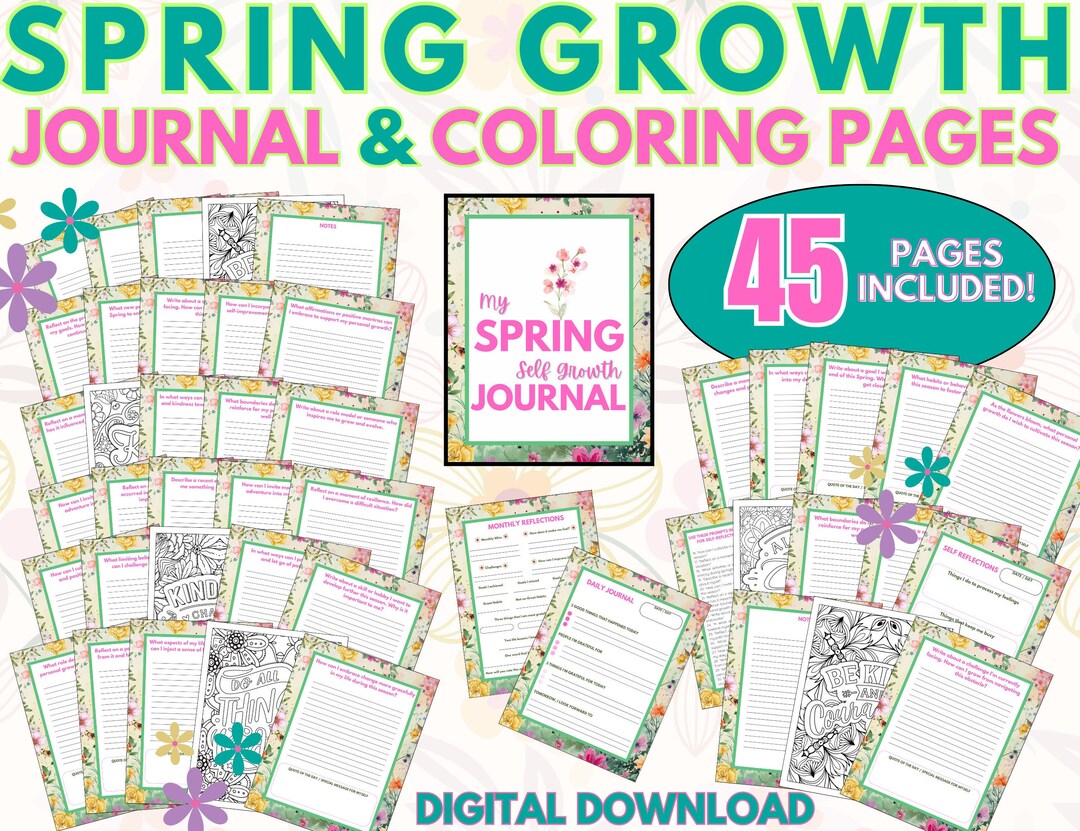 Printable Personal Spring Growth Journal, Coloring Pages for Adults ...