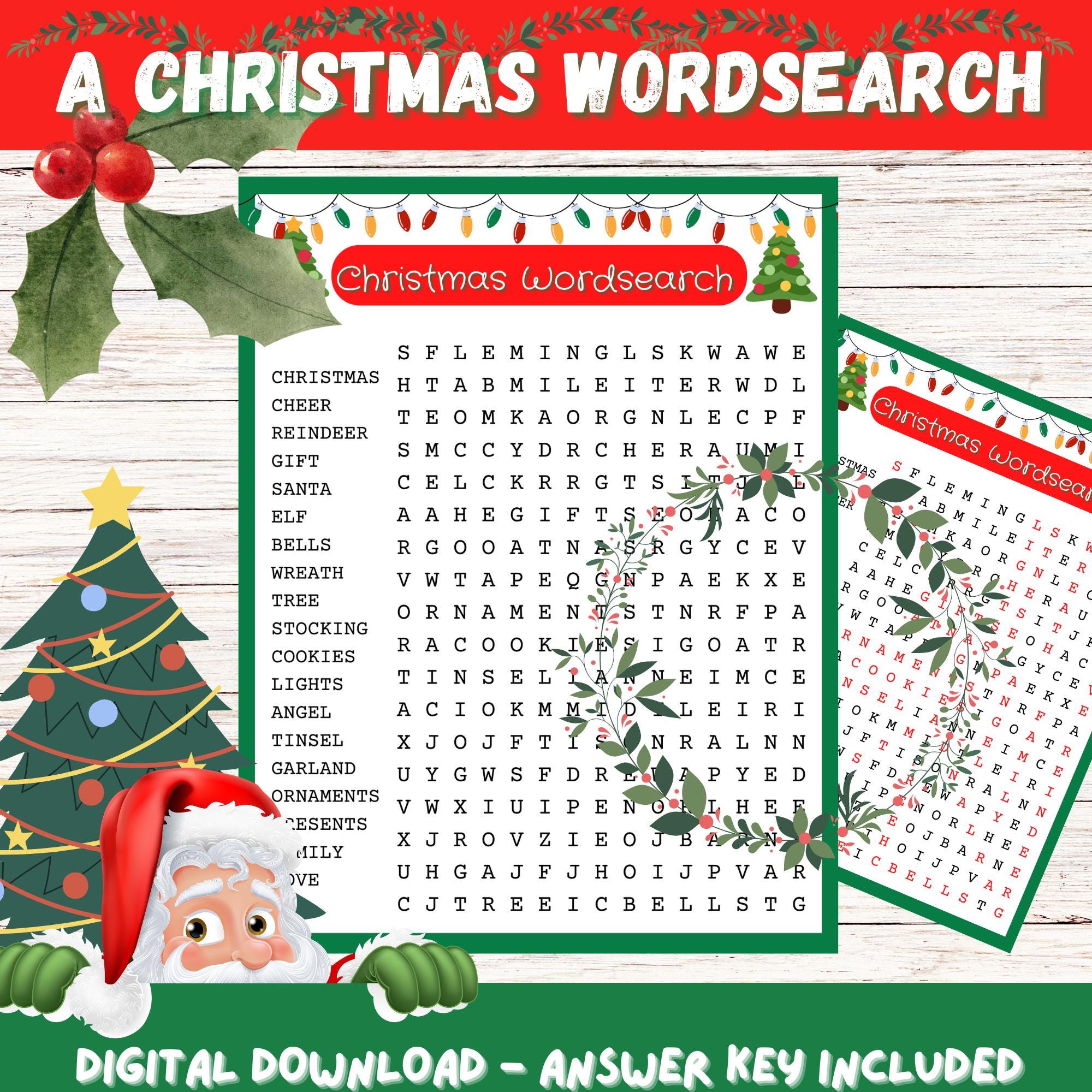 Christmas Word Search Printable Game, Christmas Word Puzzle Activity ...