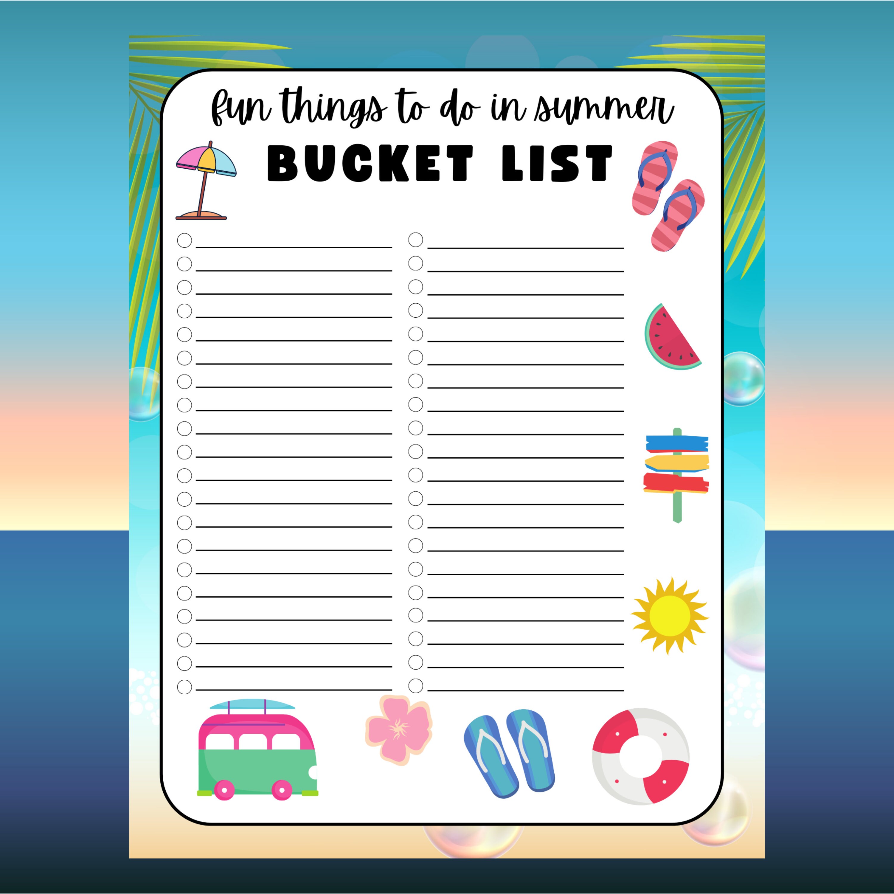 Summer Bucket List Printable, Summer to Do List, Summer Break Bucket ...