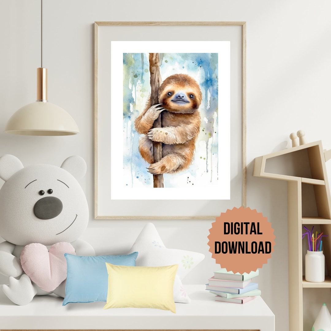 Watercolor Sloth Printable, Sloth Nursery Decor, Sloth Prints, Nursery ...
